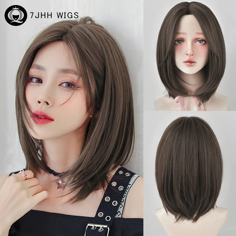 Short-Straight-Middle-Part-Cool-Brown-Bob-Wig-for-Women-Daily-Use-High ...