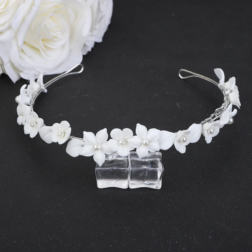 White Big-Small Handmade Ceramic flower Crown Bridal Hair Accessories ...
