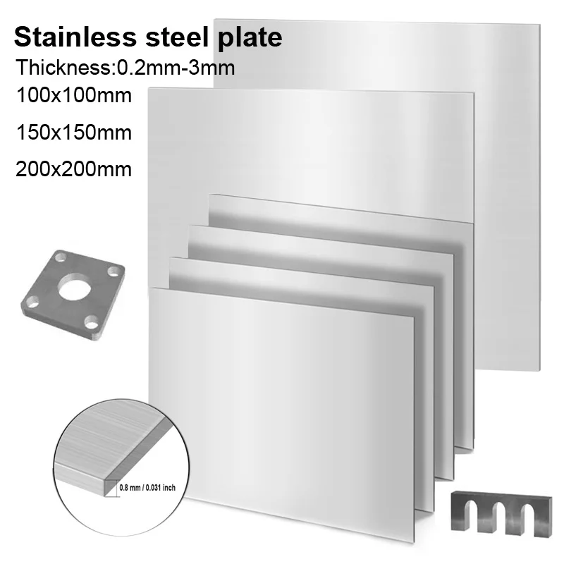 304-Stainless-Steel-Square-Sheet-Plate-100x100mm-200x200mm-Thickness-0 ...