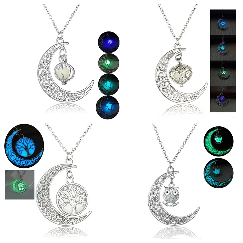 Night-Fluorescence-Moon-Luminous-Pendant-Necklaces-Hollow-Pumpkin-Owl ...