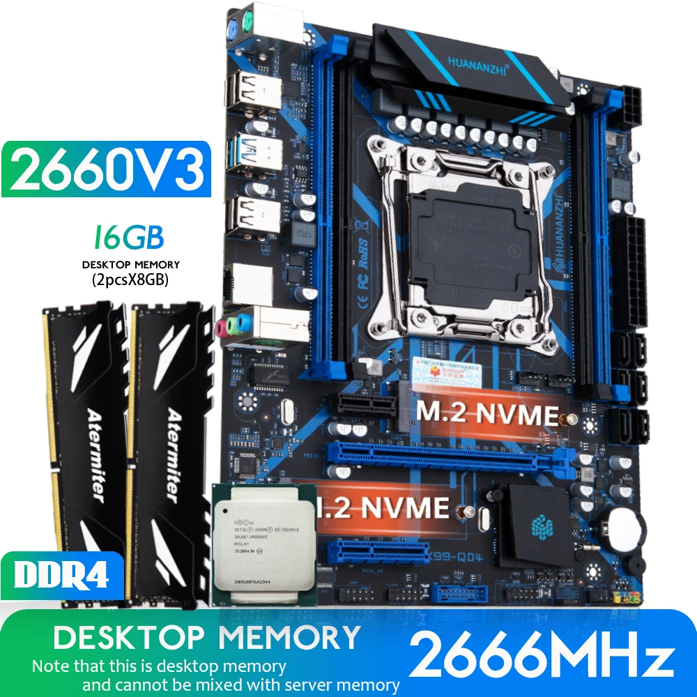 Huananzhi-placa-mãe qd4 x99 com kit combo, xeon e5 2660 v3, 16gb ...