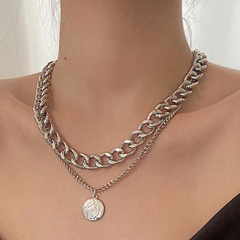 Fashionable-Trendy-Portrait-Coins-Thick-Chain-Necklace-Double-Layer ...