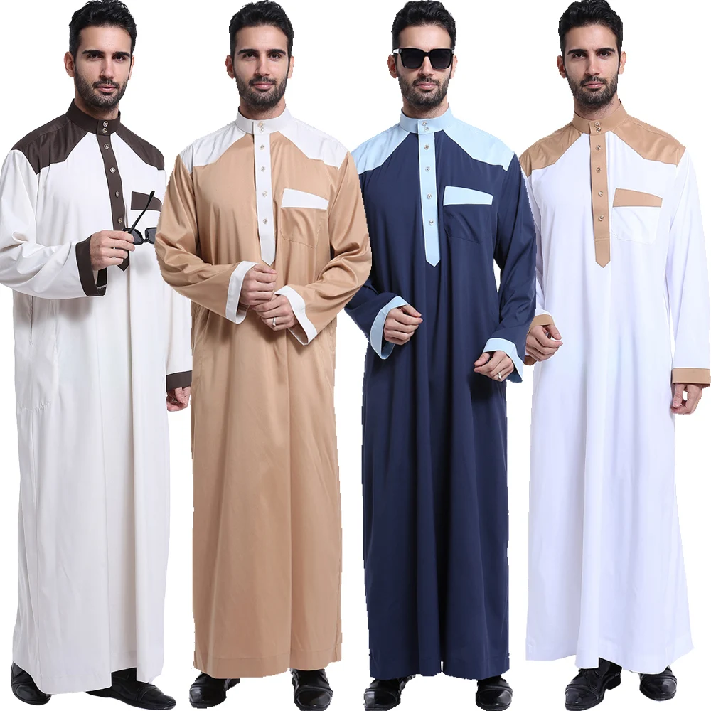 Saudi Arabic Men Jubba Thobe Muslim Long Sleeve Robe Thoub Eid Ramadan Dishdasha Traditional ...