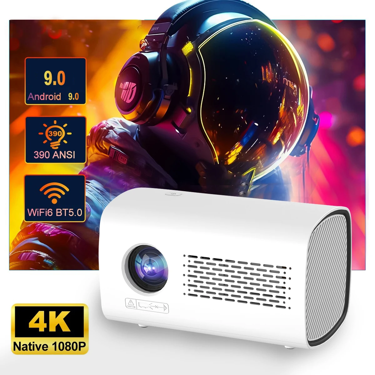 Mini-4k-Android-9-0-Projector-T100-1920-1080p-150ansi-Wifi-6-Bt5-0-Auto ...