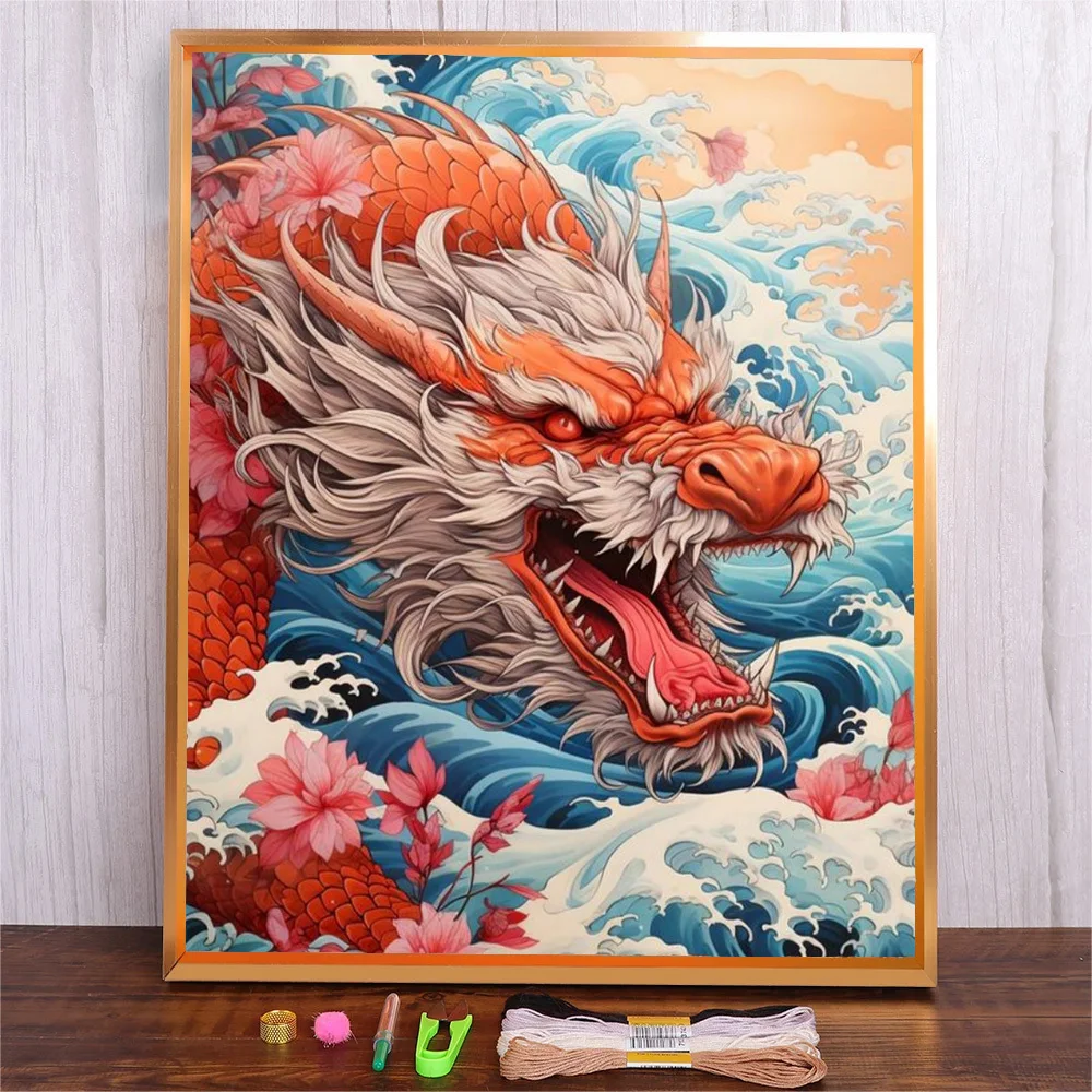 14/11CT Pre-printed Fabric Embroidery Set Wall Art Needlework Sewing ...