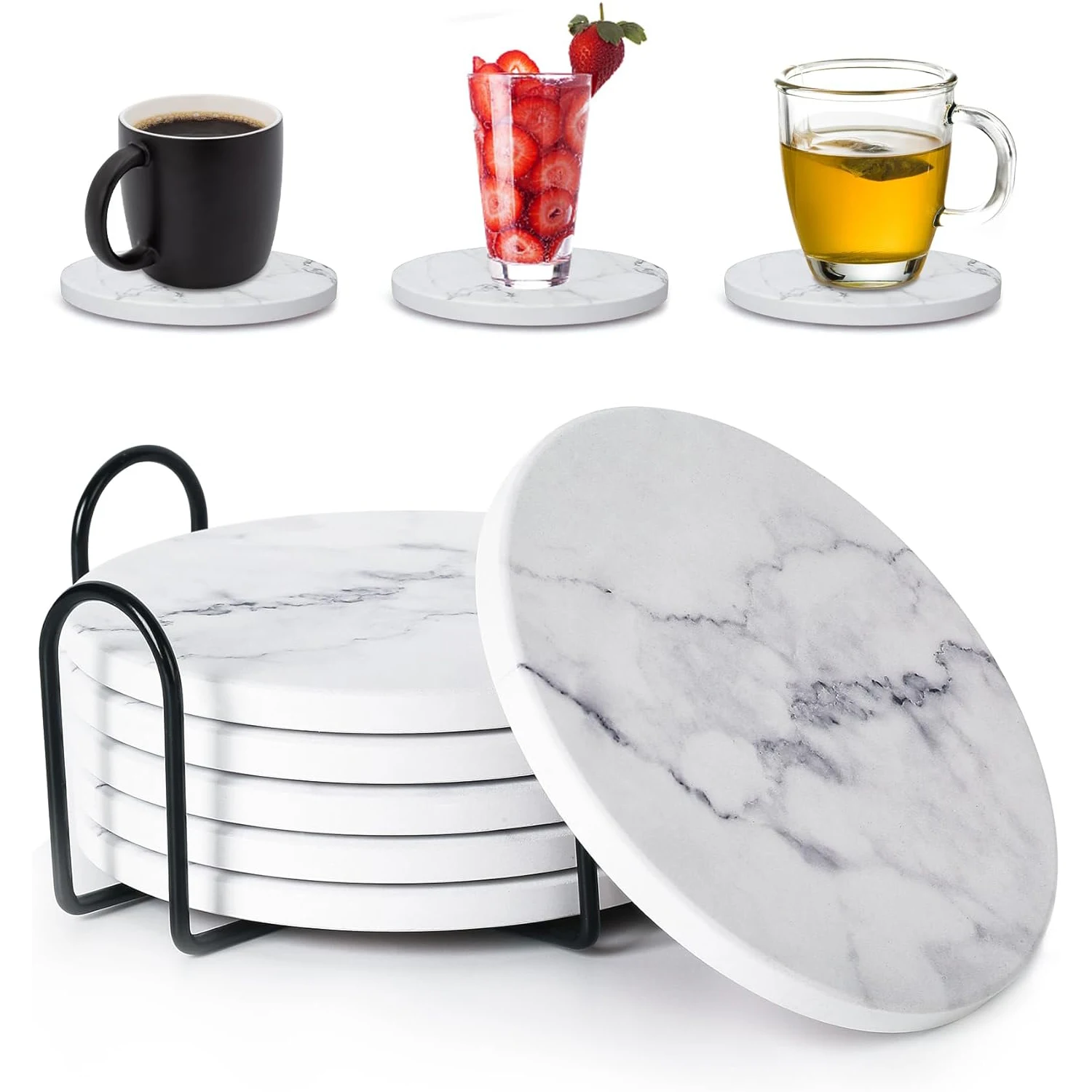 6-Pcs-Ceramic-Coasters-Marble-Style-with-Holder-Absorbent-Drink-Coaster ...