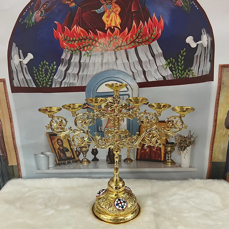 Orthodox-Cross-Gold-Candle-Holder-Christian-Catholic-Votive-Candlestick ...