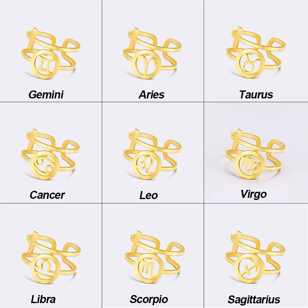 COOLTIME-Stainless-Steel-Horoscope-Zodiac-12-Constellation-Rings-For ...