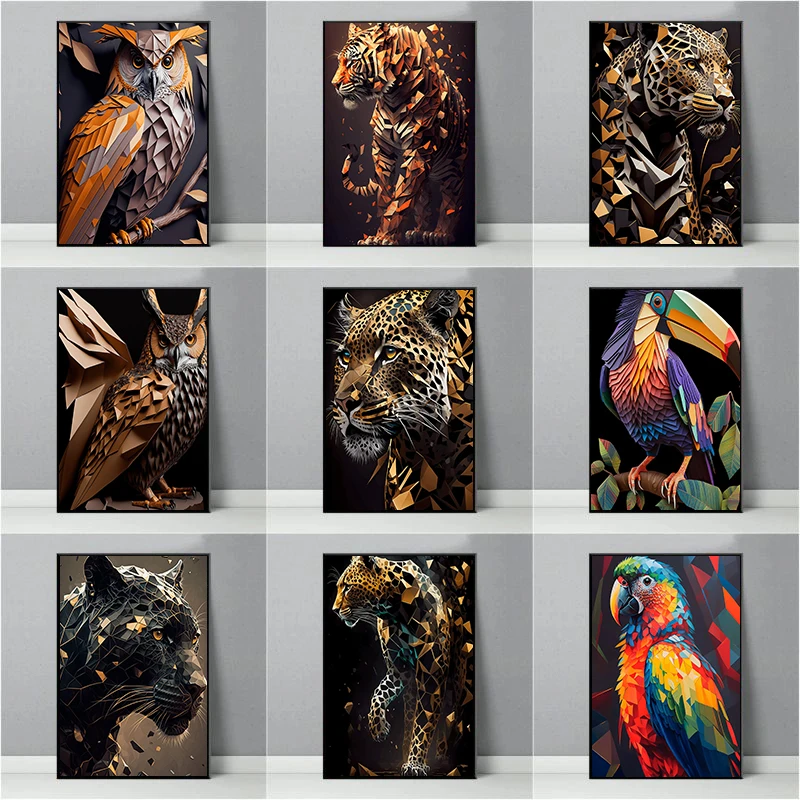 Geometric-Animal-Poster-Wolf-Zebra-Flamingo-Swan-Jaguar-Canvas-Painting ...
