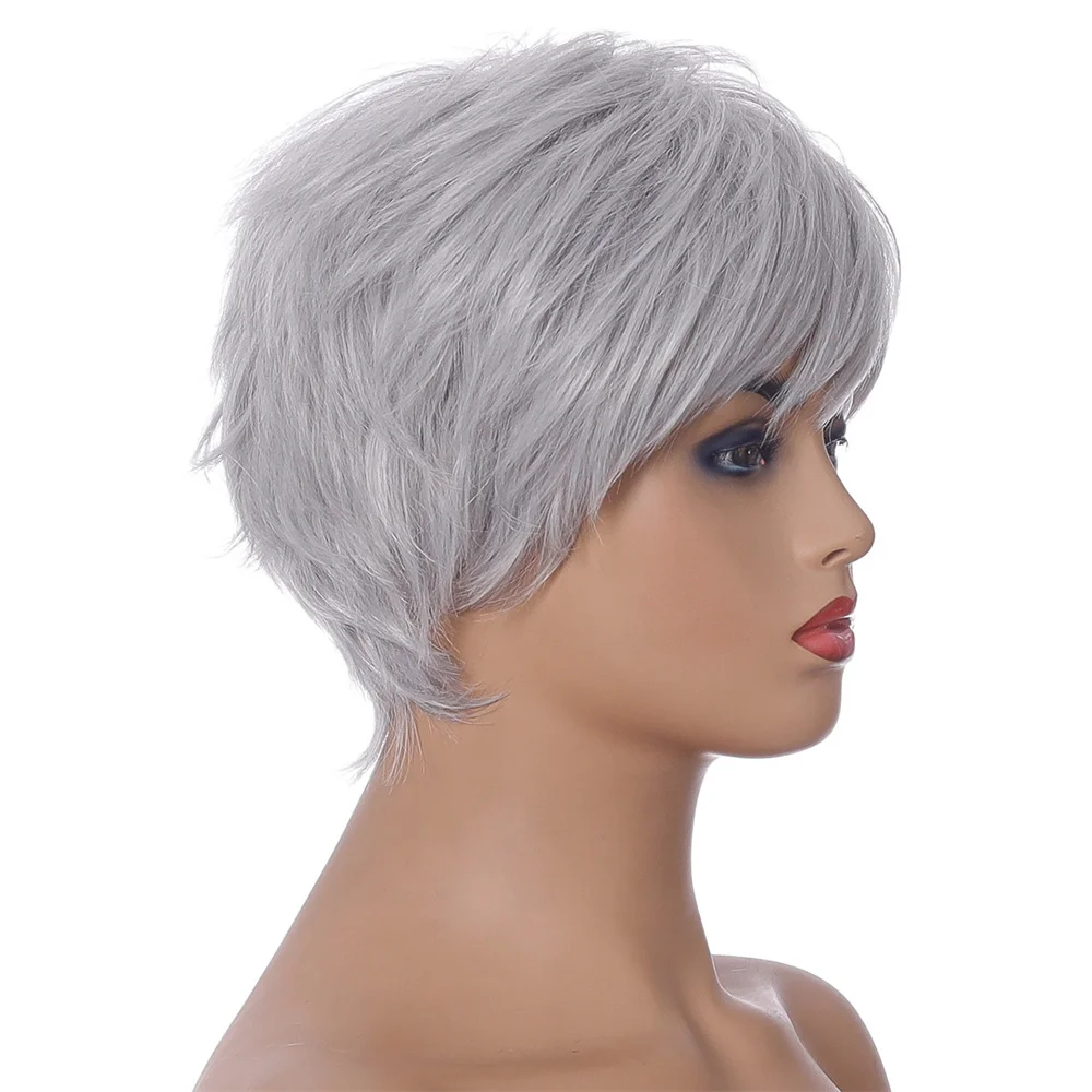Perruque,WIG323E--Perruque Synthétique Coupe Pixie Courte Avec Frange ...
