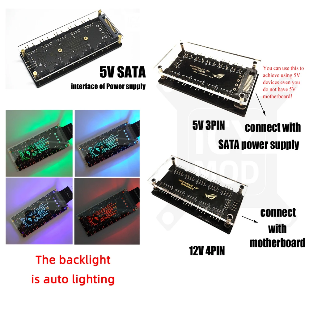 ROG RGB Hub 1-10 Ports 1-6 Splitter 5V3 Controller SATA Power Supply ...