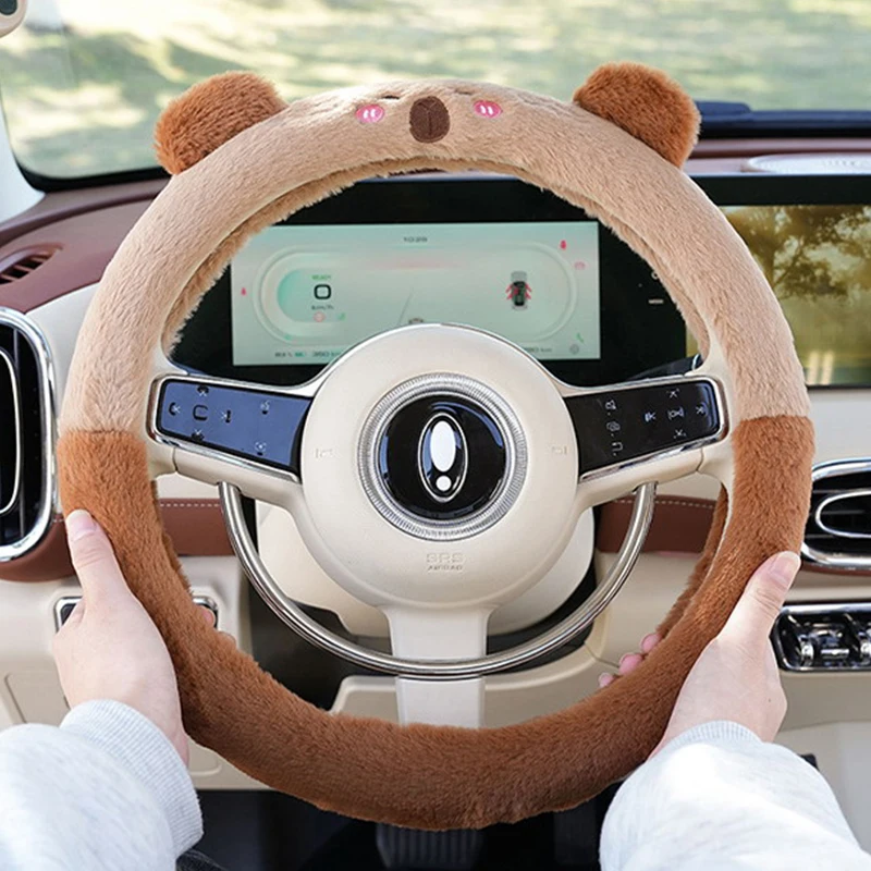 Car-Steering-Wheel-Cover-Cartoon-Capybara-Plush-Seat-Belt-Decoration ...