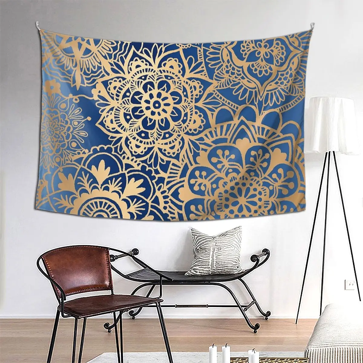 Blue-And-Gold-Mandala-Pattern-Tapestry-Art-Wall-Hanging-Aesthetic-Home ...