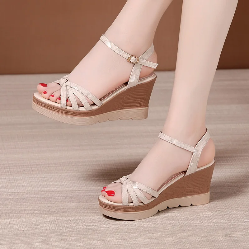 Open Toed 8cm High Heels Sandals Women Wedge Heel ,2025 Summer New ...