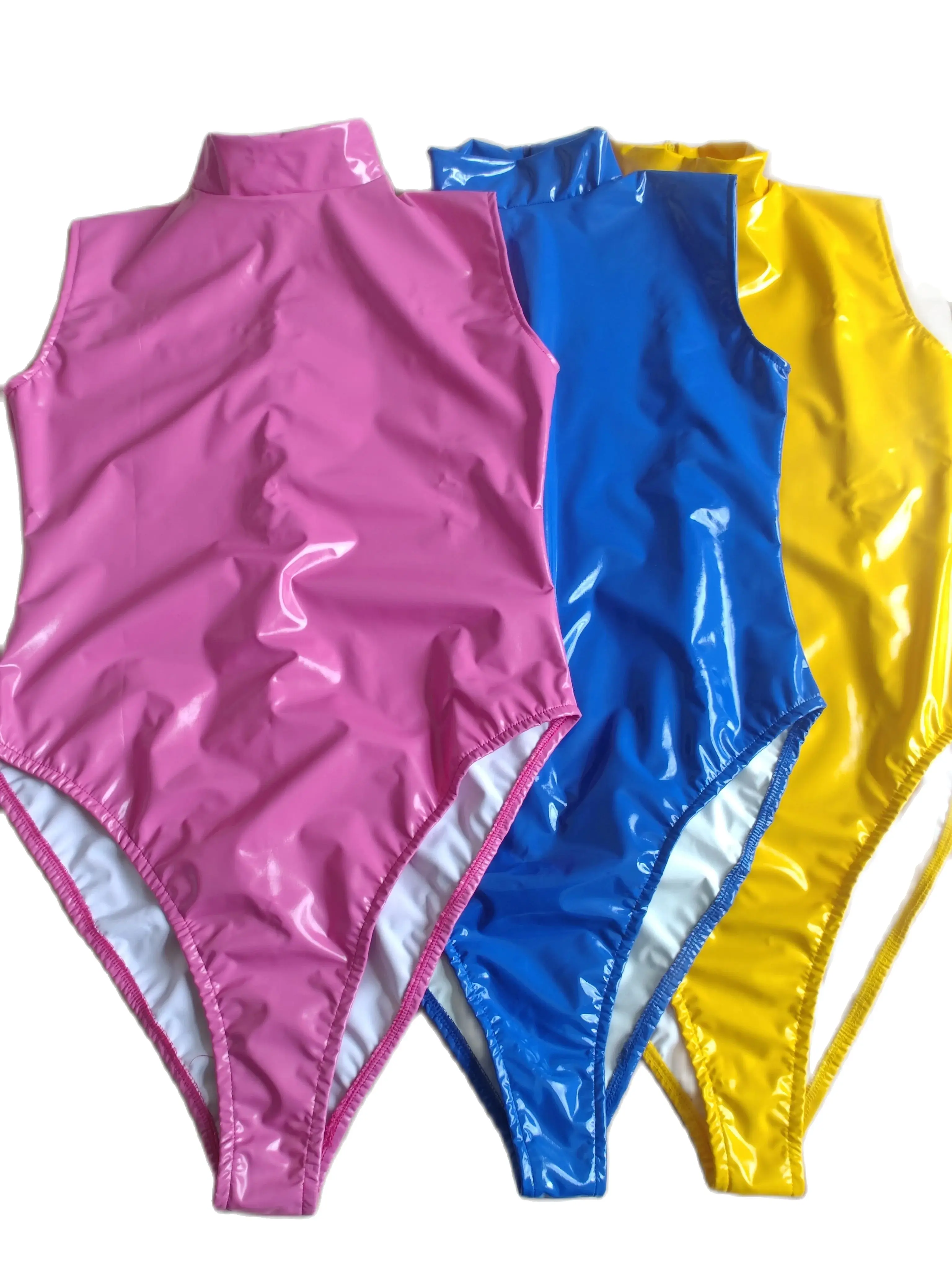 Schwarz-gl-nzend-PVC-Kunstleder-Bodysuit-Damen-einteiligen-Badeanzug ...