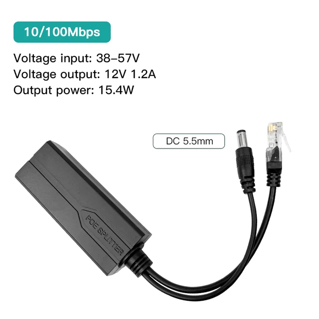 Standard POE Splitter 48V to 5V 12V 1.2A 2.2A Micro USB tpye-C 100M ...