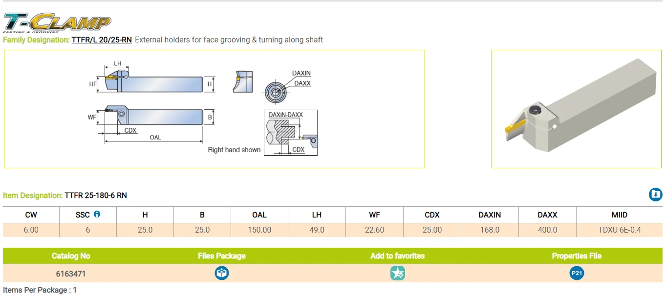 ORIGINAL 1PCS CARBIDE INSERT TTFR 25-180-6 RN