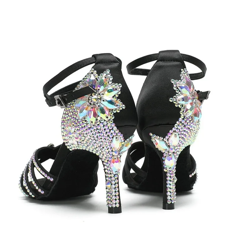 New Diamond Studded Satin High Heels Dance Shoes Fashion Black Brown ...