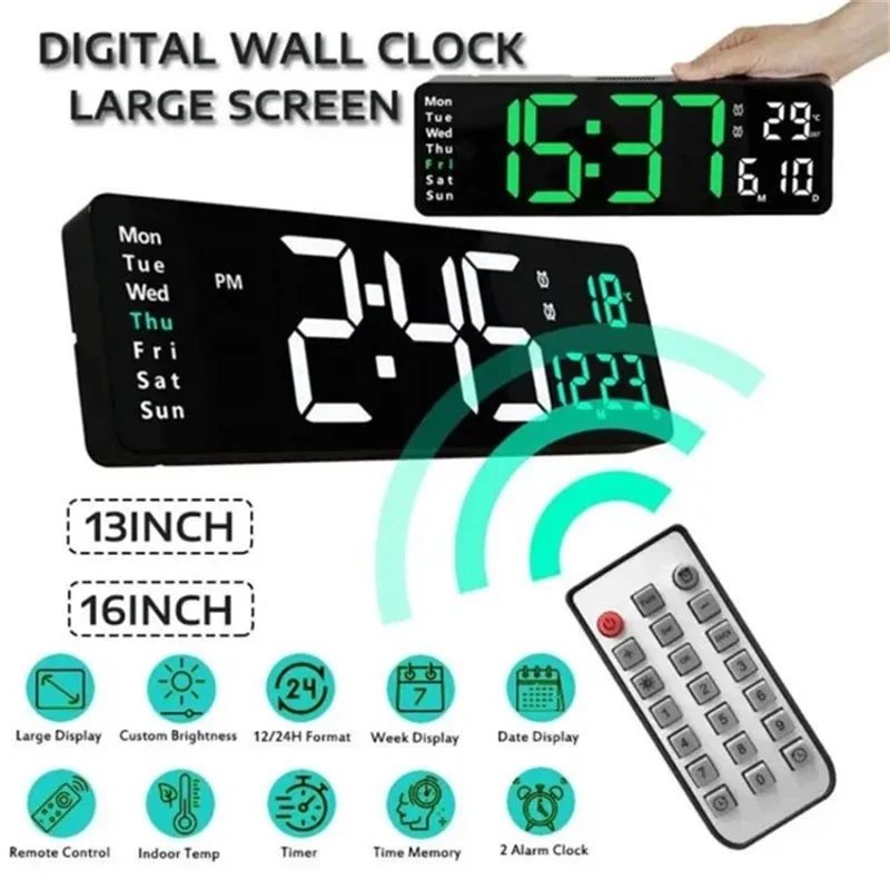 13/16inch Wall-mounted Digital Wall Clock With Remote Control Large ...