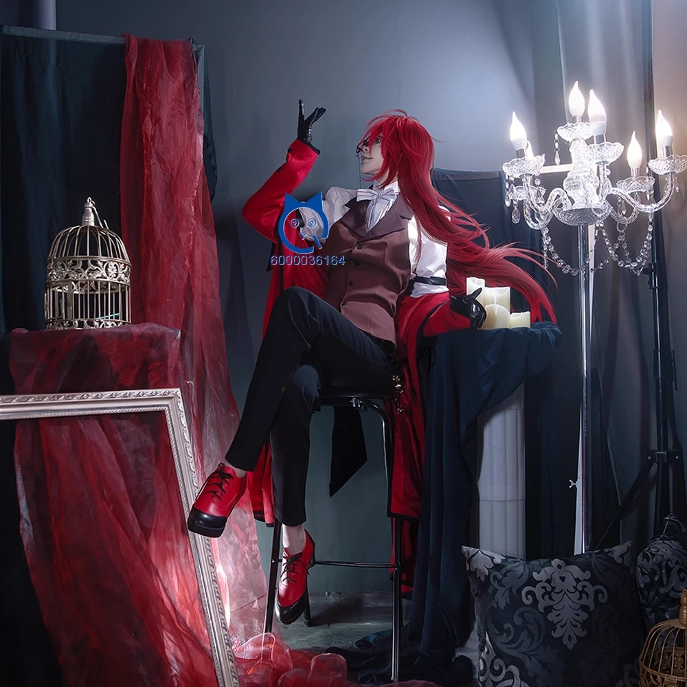 Hot Black Butler Cosplay Costume Anime Grell Sutcliff Role Playing Red ...