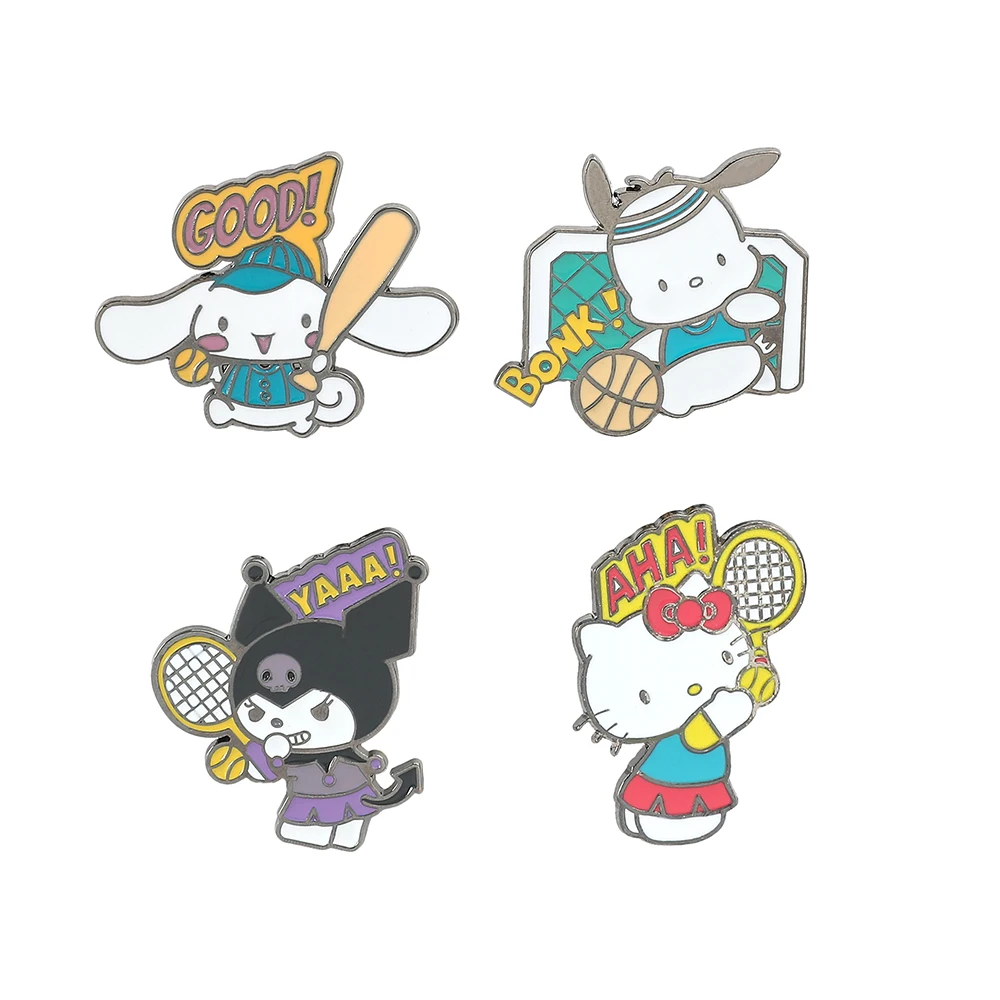 4-Pcs-Sanrio-Team-Brooch-Funny-Pochacco-Kuromi-Play-Tennis-Enamel-Pin ...