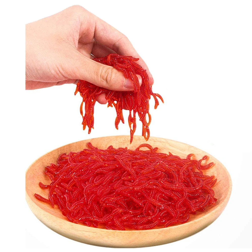 ZURYP 100pcs Lifelike Red Worm Soft Lure Fishing Silicone Artificial ...