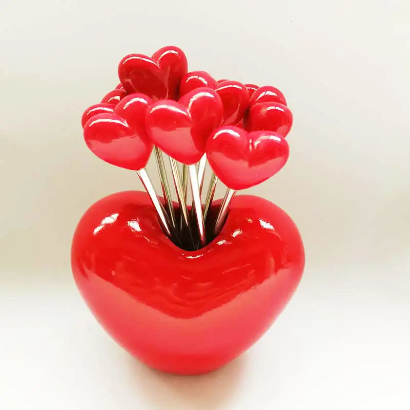 Cute Loving Heart Stainless Steel & Plastic Fork for Fruit Cake Sausage ...