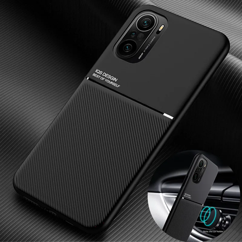For xiaomi poco f3 case leather magnetic plate back cover for pocophone ...