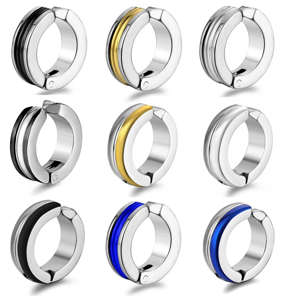 1-Pair-New-Fashion-Stainless-Steel-Blue-Round-Ear-Cuff-For-Women-Men ...