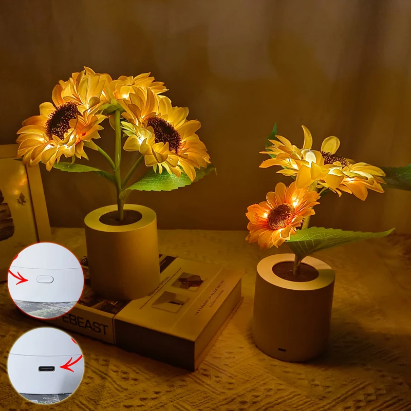 Rechargeable-Sunflower-Led-Simulation-Night-Light-Table-Lamp-Simulation ...
