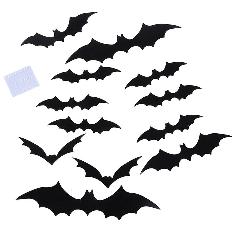 12Pcs-set-3D-Black-PVC-Bat-DIY-Decor-Wall-Sticker-Halloween-Party-Bar ...