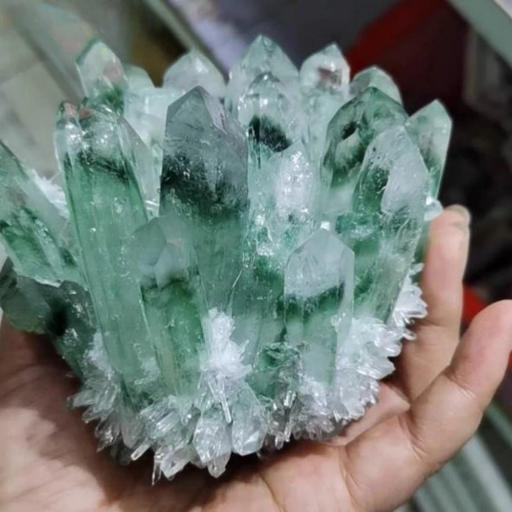 Green Ghost Phantom Quartz Crystal Yellow Green Crystal Cluster ...