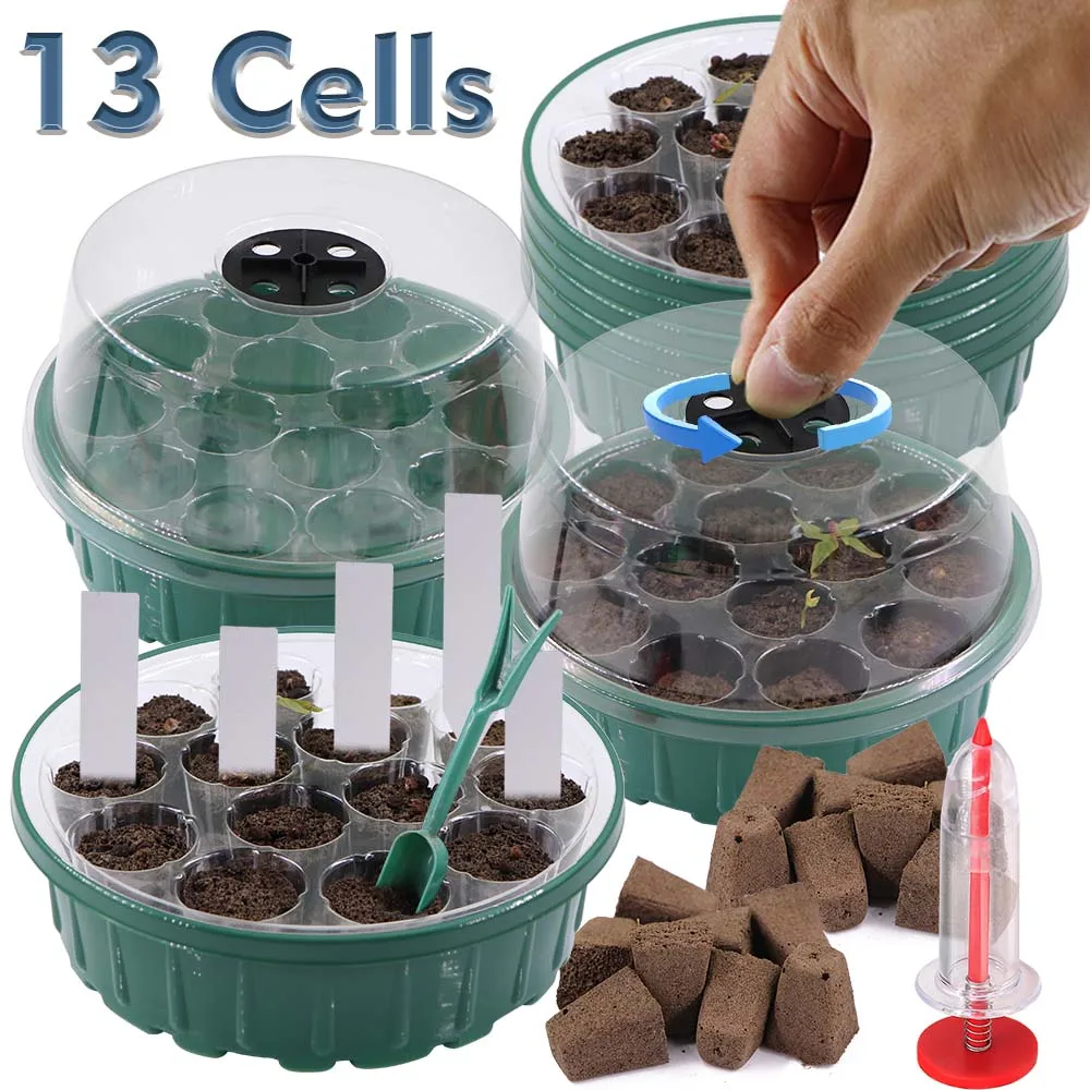 13-Cells-Round-Nursery-Seedling-Trays-Kit-Grow-Sponge-Indoor-Garden ...