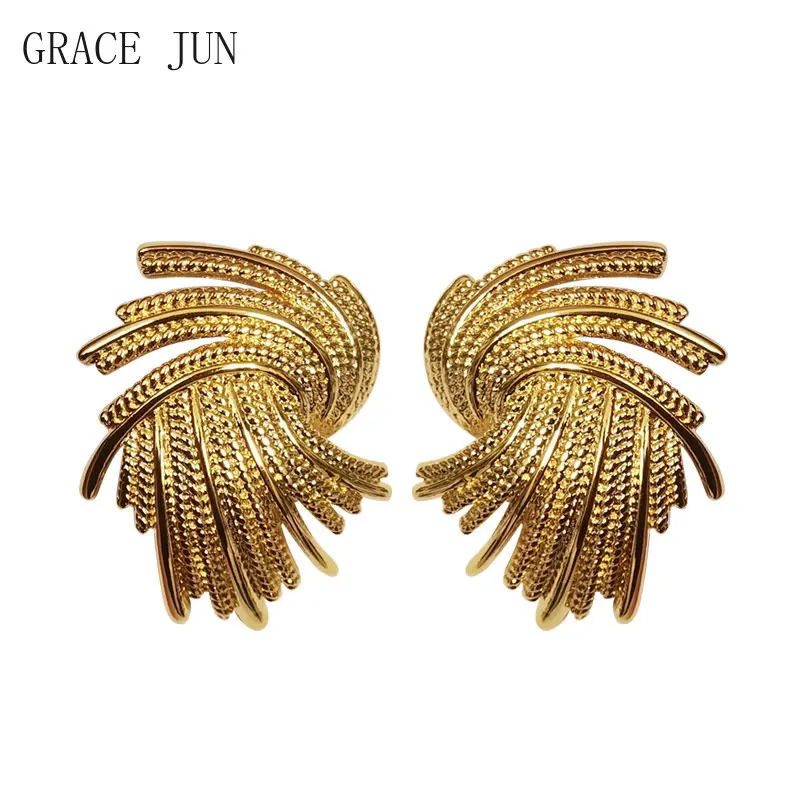 GRACE JUN Fashion Irregular Metal Twist Big Clip on Earrings Women's ...