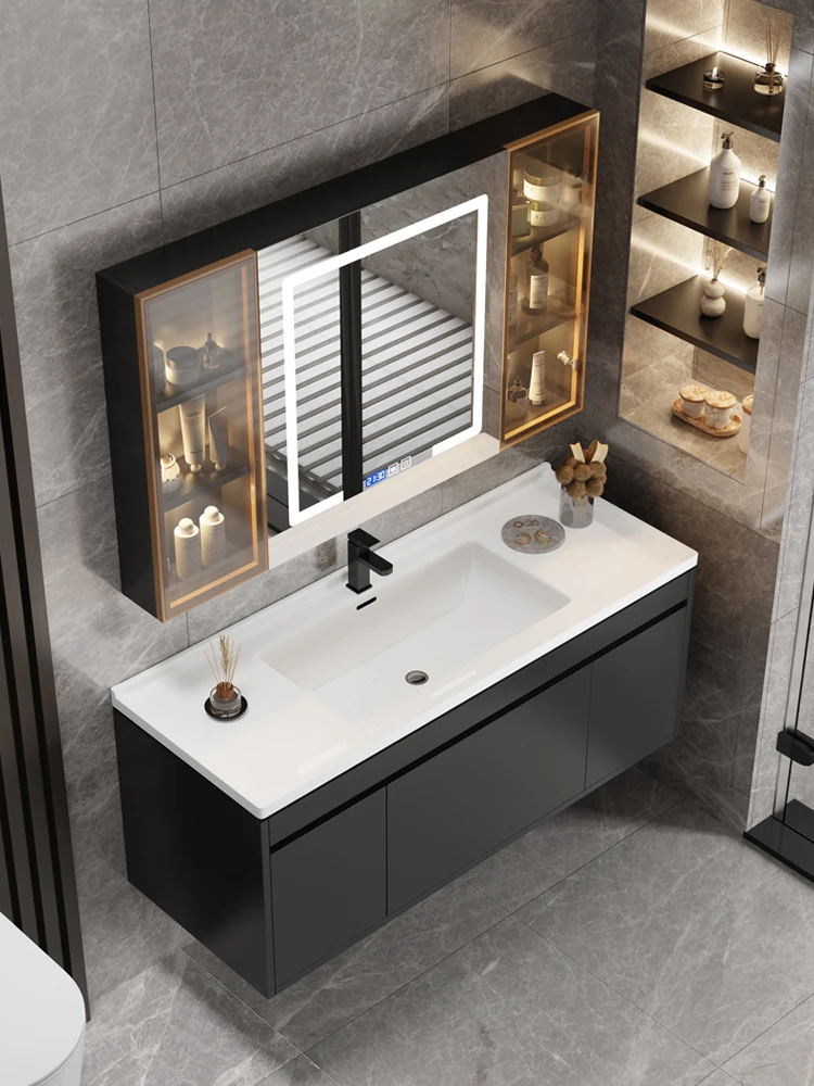 Ceramic integrated basin physical bathroom cabinet combination solid ...