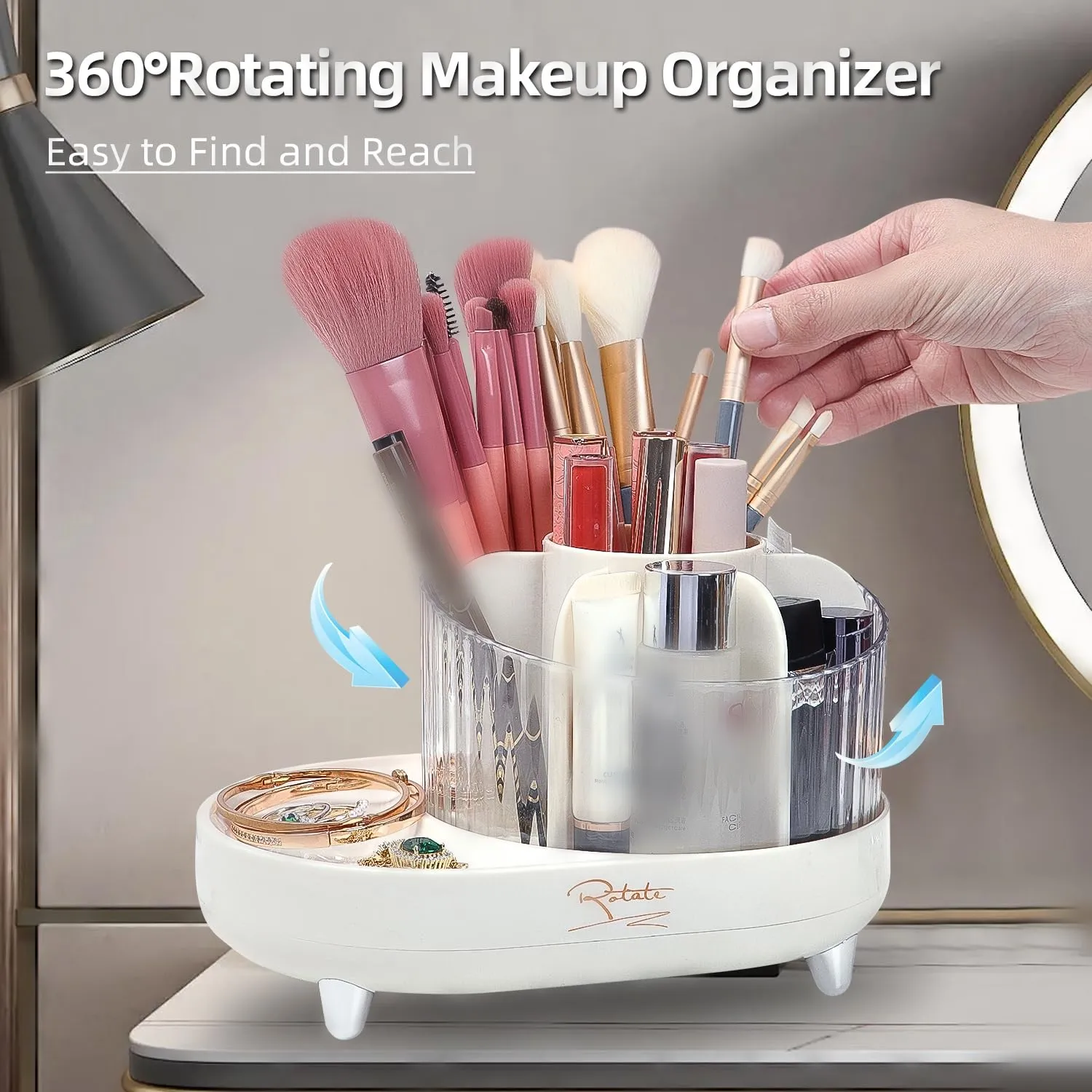 360-Rotating-Makeup-Organizer-Countertop-7-Slot-Clear-Spinning-Make-up ...