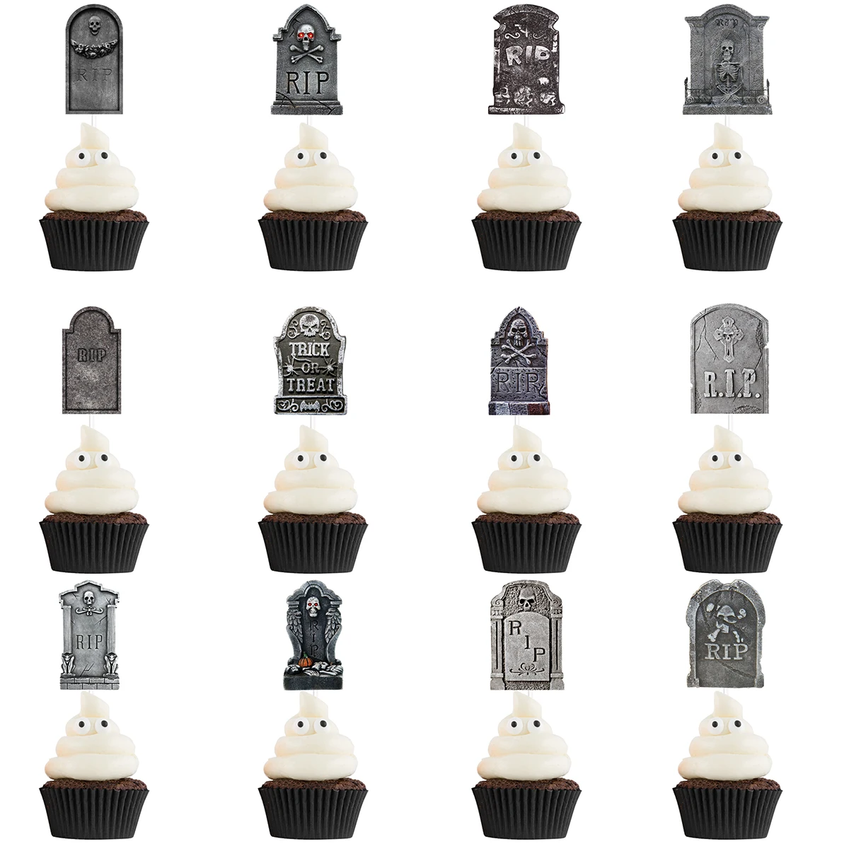 Topper-para-cupcakes-con-l-pida-de-Halloween-12-48-piezas-esqueleto-de ...