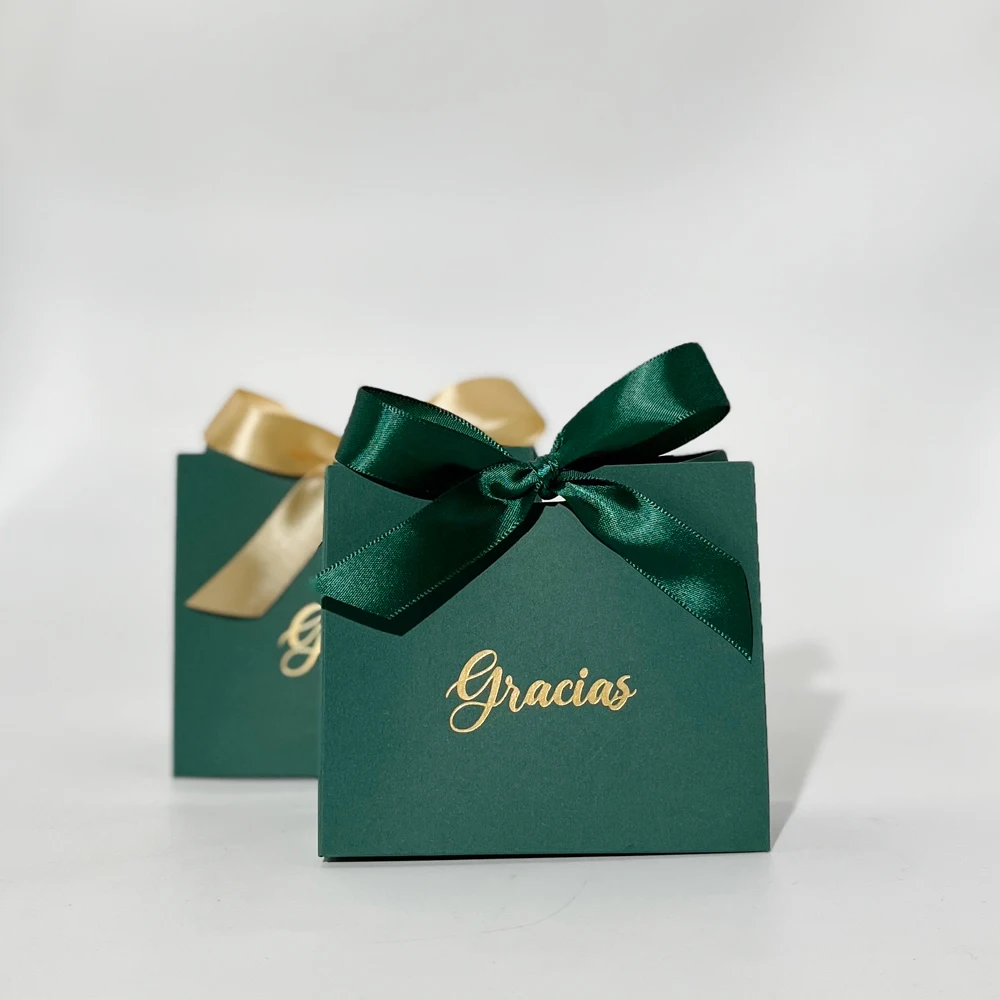 Green Mini Gift Box Minimalism Solid Color Candy Box Gold stamping ...