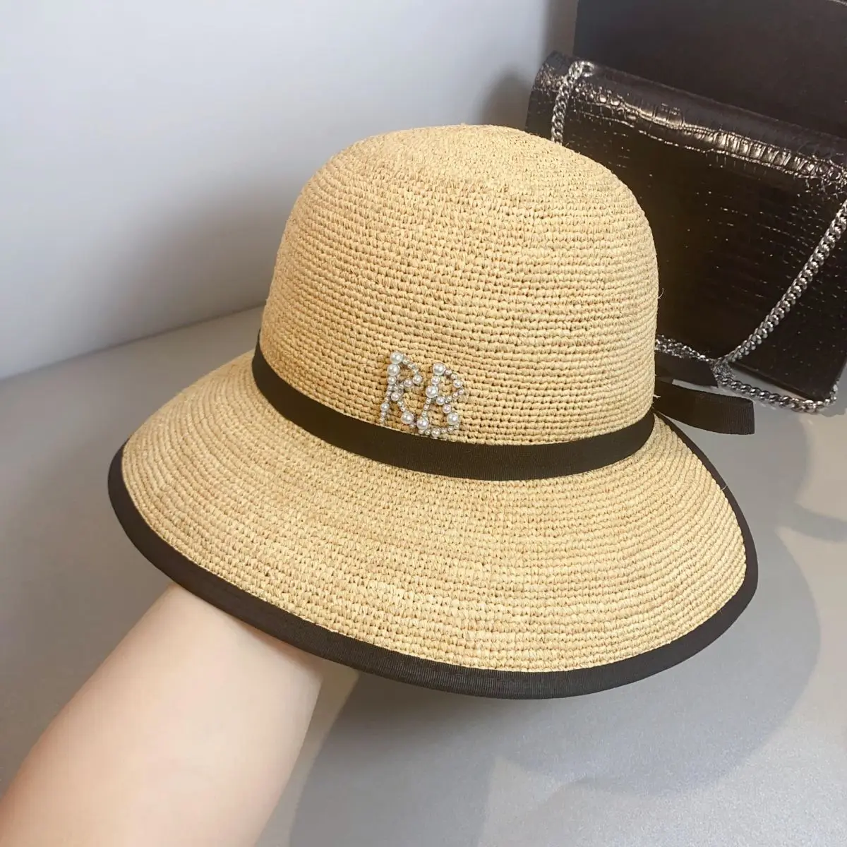Summer-RB-Letter-Raffia-Material-Foldable-Streamer-Bow-Fisherman-s-Hat ...