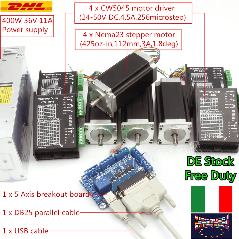 EU-VAT-Free-4-Axis-CNC-Mach3-Controller-kit-Nema-23-Stepper-Motor-Dual ...