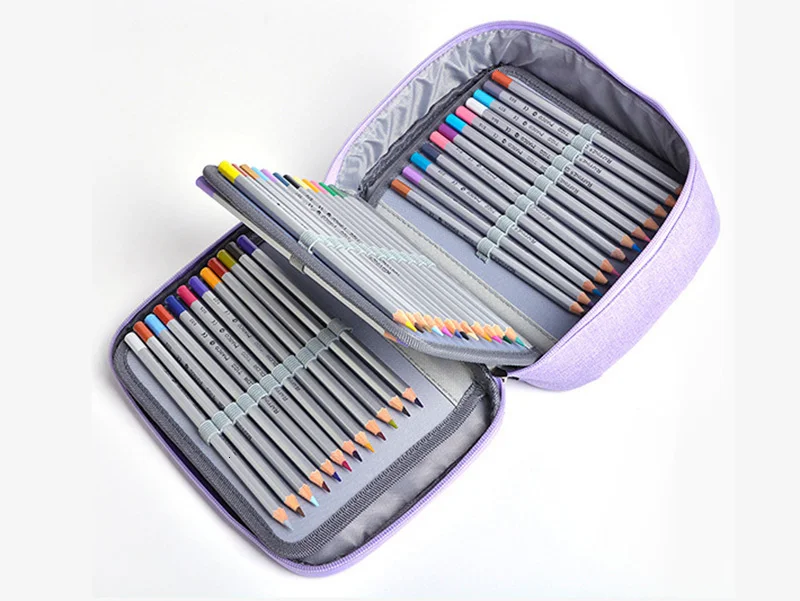 TROUSSE A STYLO,3--Trousse scolaire en toile avec 3 compartiments, 72 ...