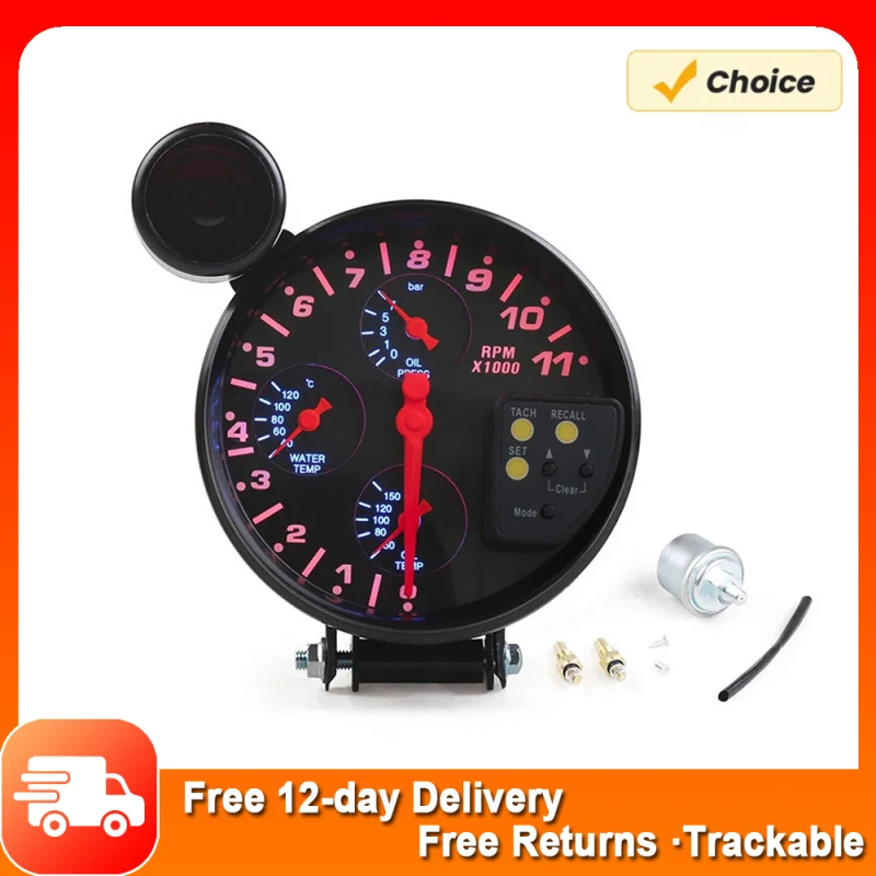 5-Car-Tachometer-Oil-Temperature-Gague-Oil-Pressure-Meter-4-in-1 ...