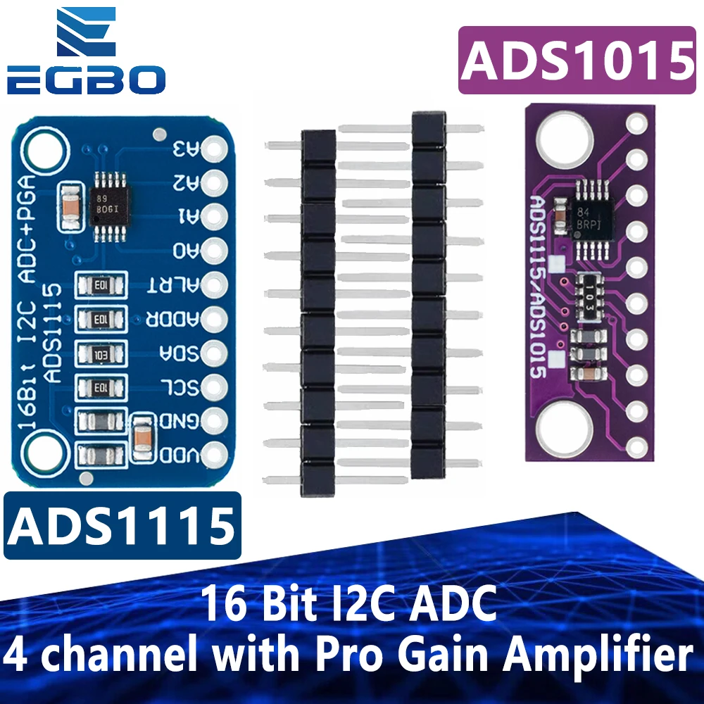 EGBO-Módulo ADC para Arduino RPi, amplificador de ganancia Pro, 16 bits, I2C, ADS1115, ADS1015 ...