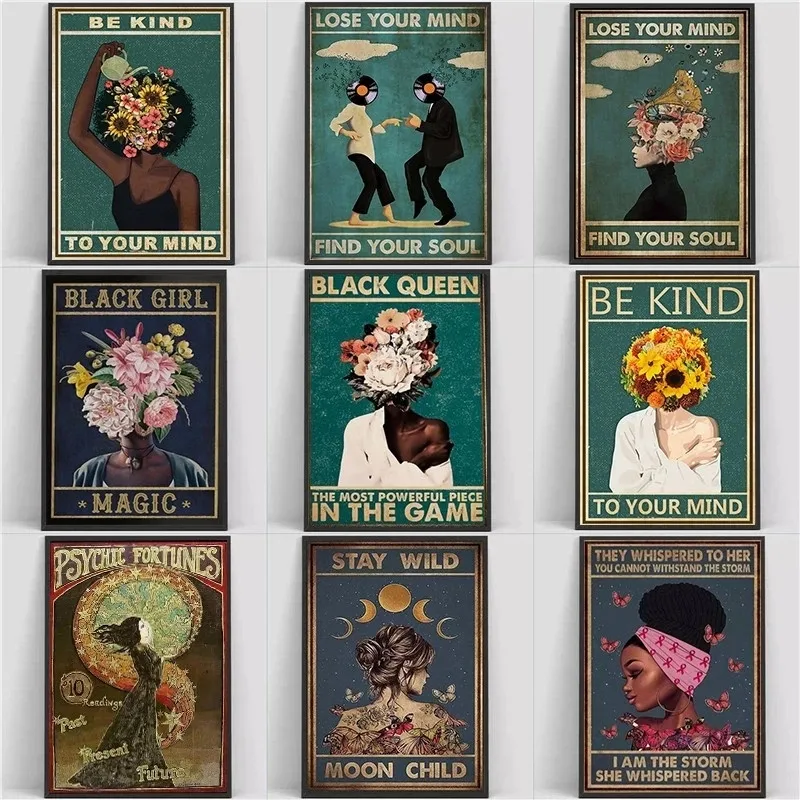 Vintage Girls Canvas Painting Retro Nostalgic Posters Lose Your Mind ...