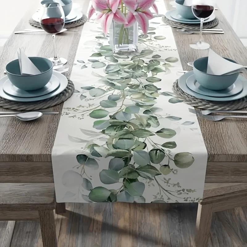 1 Piece of Plant-Themed Table Runner with Eucalyptus Leaf Pattern ...