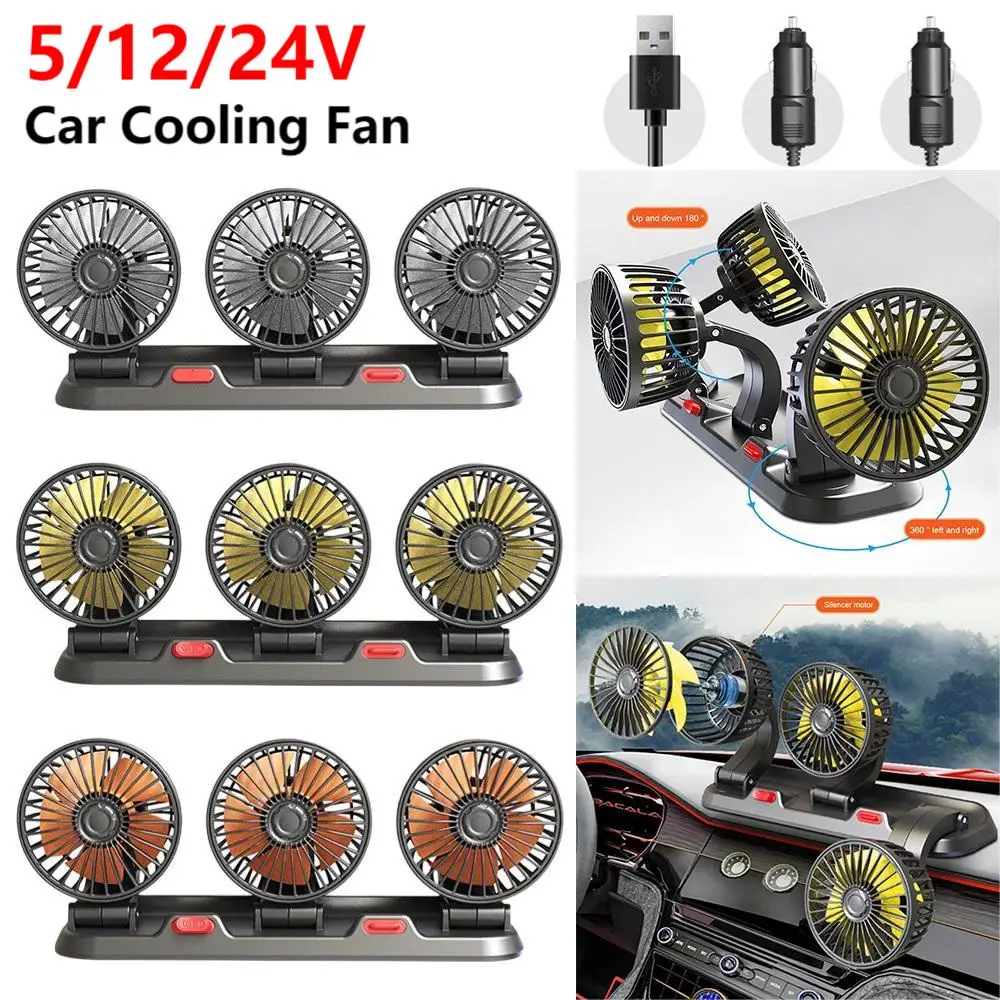 Car-Cooling-Fan-360-Adjustable-Three-Head-Car-Fan-5V-12V-24V-Brushless ...