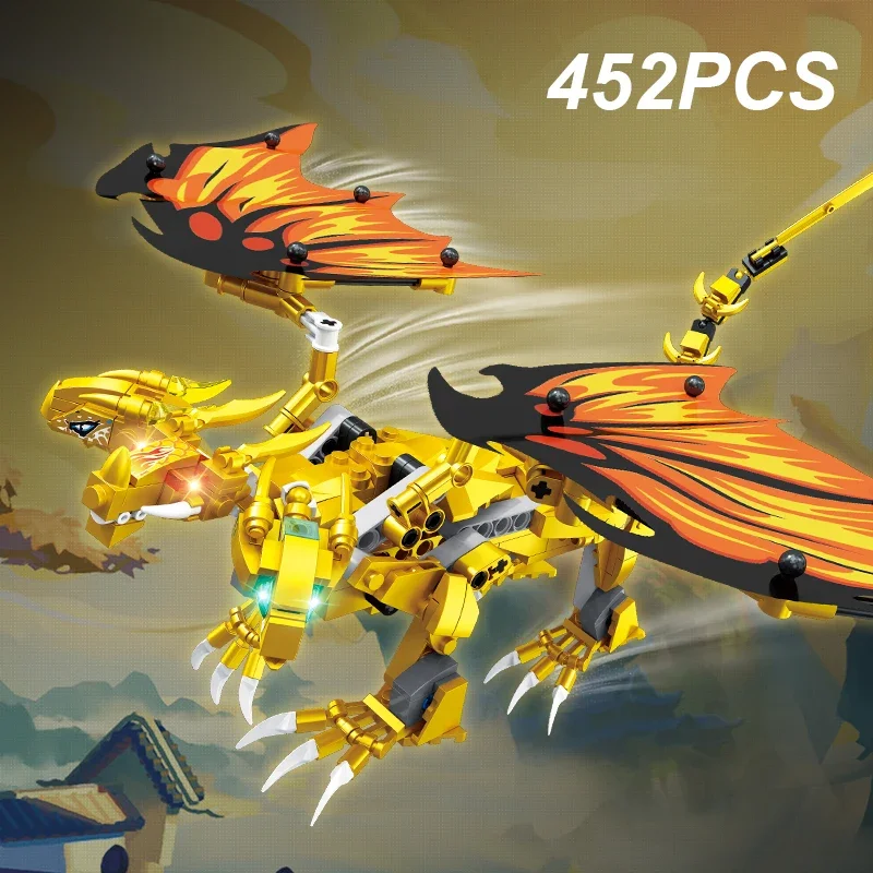 452PCS-Golden-Dragon-Building-Blocks-Prehistoric-Three-Headed-Dragon ...