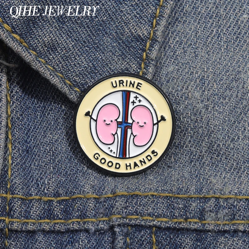 New-Medical-Enamel-Pin-Cartoon-Cute-Kidney-Pin-Funny-Urine-Good-Hands ...