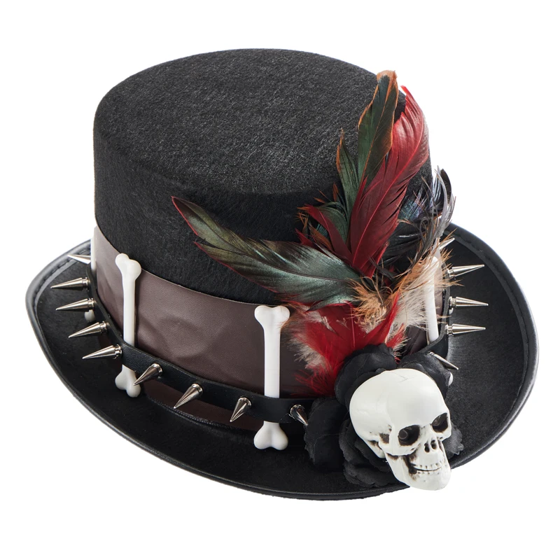 Steam-Punk-Hats-Vintage-Men-Women-Rivet-Pu-Leather-Skull-Feathers-Hat ...