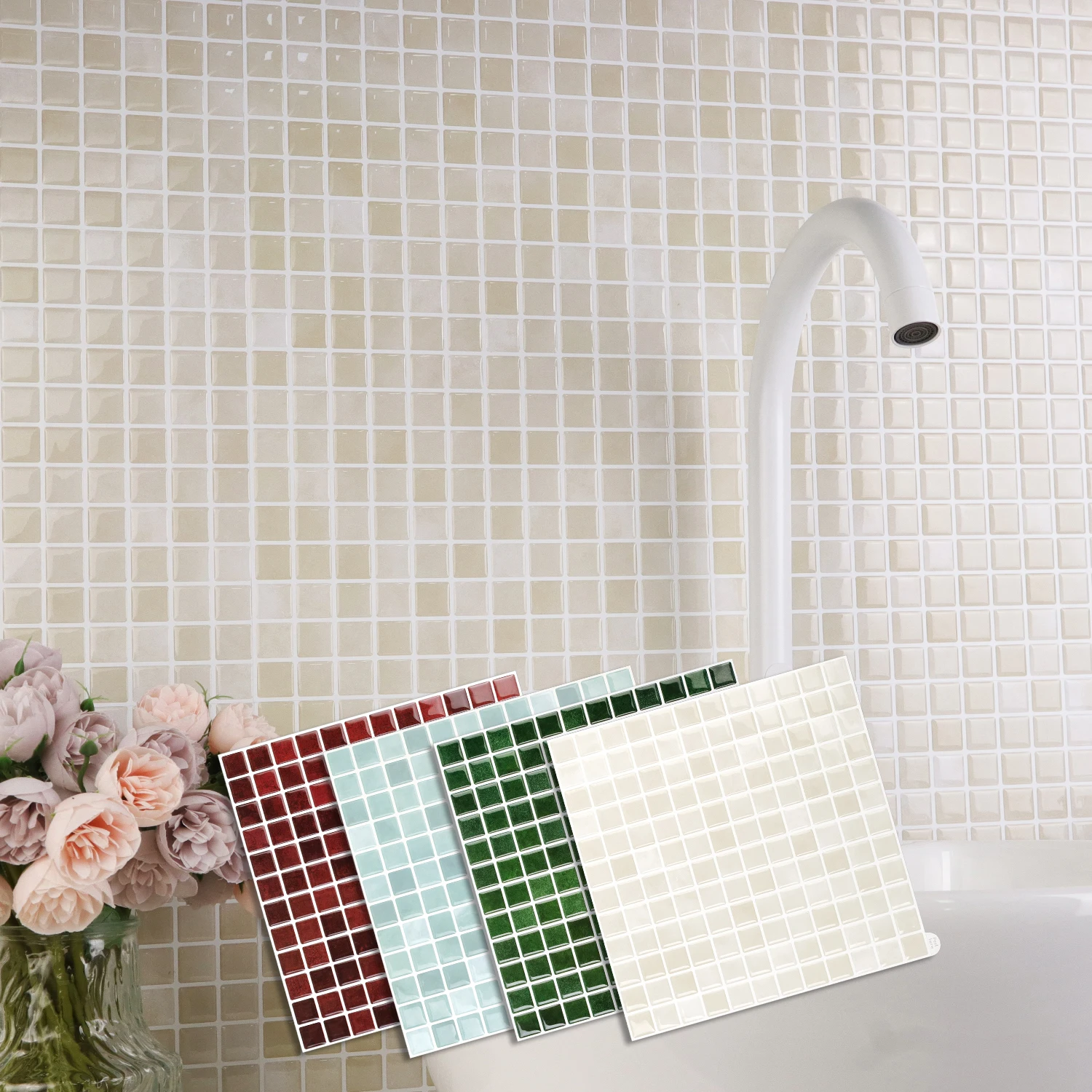 10Pcs 10x10 Inch 3D Mosaic Vinyl Tiles Self Adhesive Peel Stick Subway ...